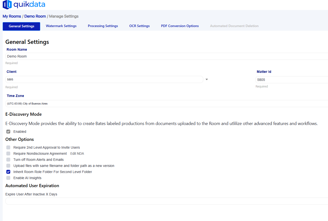 Room Settings – quikdata
