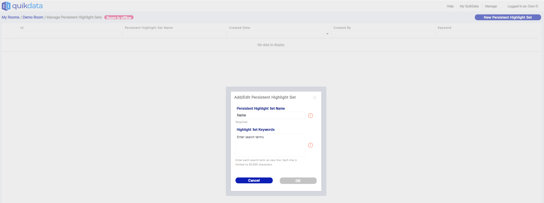 Managing Persistent Highlight Sets – quikdata